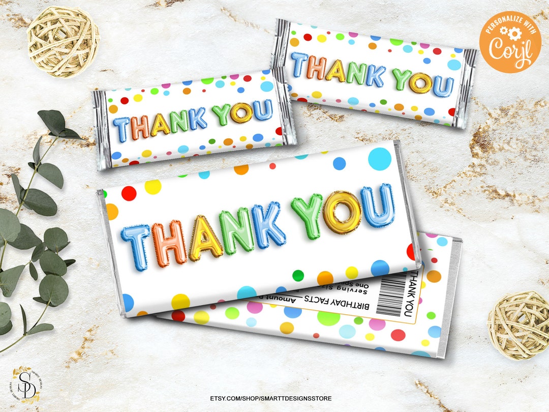 Polka Dot Thank You Candy Bar Wrappers: Birthday Favor (digital) - Etsy