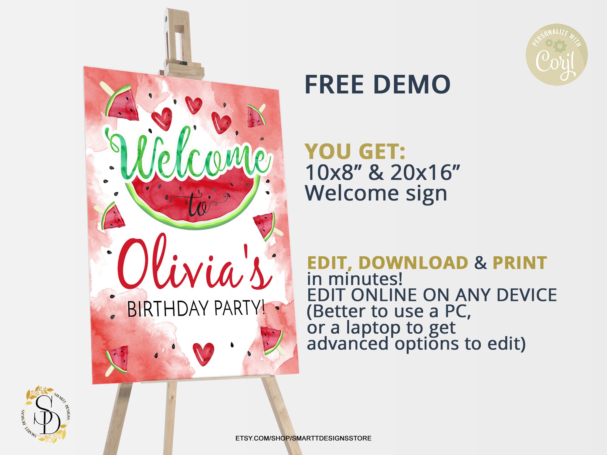 Editable Watermelon Birthday Party Welcome Sign Template, Sweet Party ...