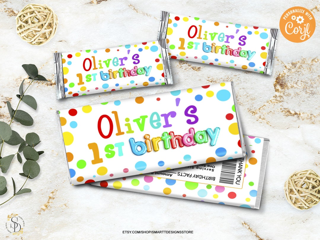 Polka Dot Birthday Candy Bar Wrappers: Editable Favor Labels - Etsy