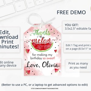 Editable Girl Birthday Watermelon Favor Tag Template, Girls Sweet ...
