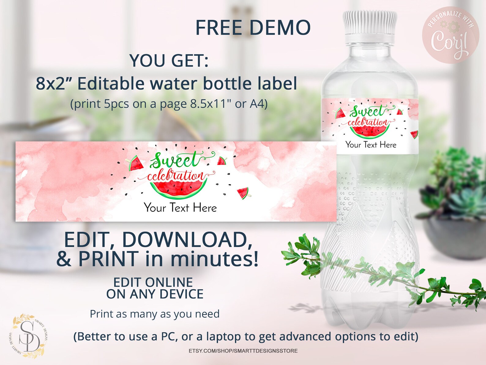 Editable Sweet Melon Summer Party Celebration Bottle Labels - Etsy