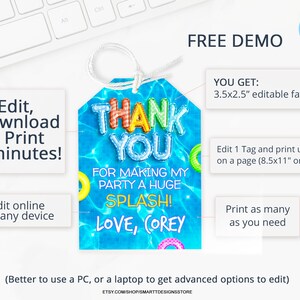 Editable Pool Birthday Party Gift Labels, Swimming Party Printable ...