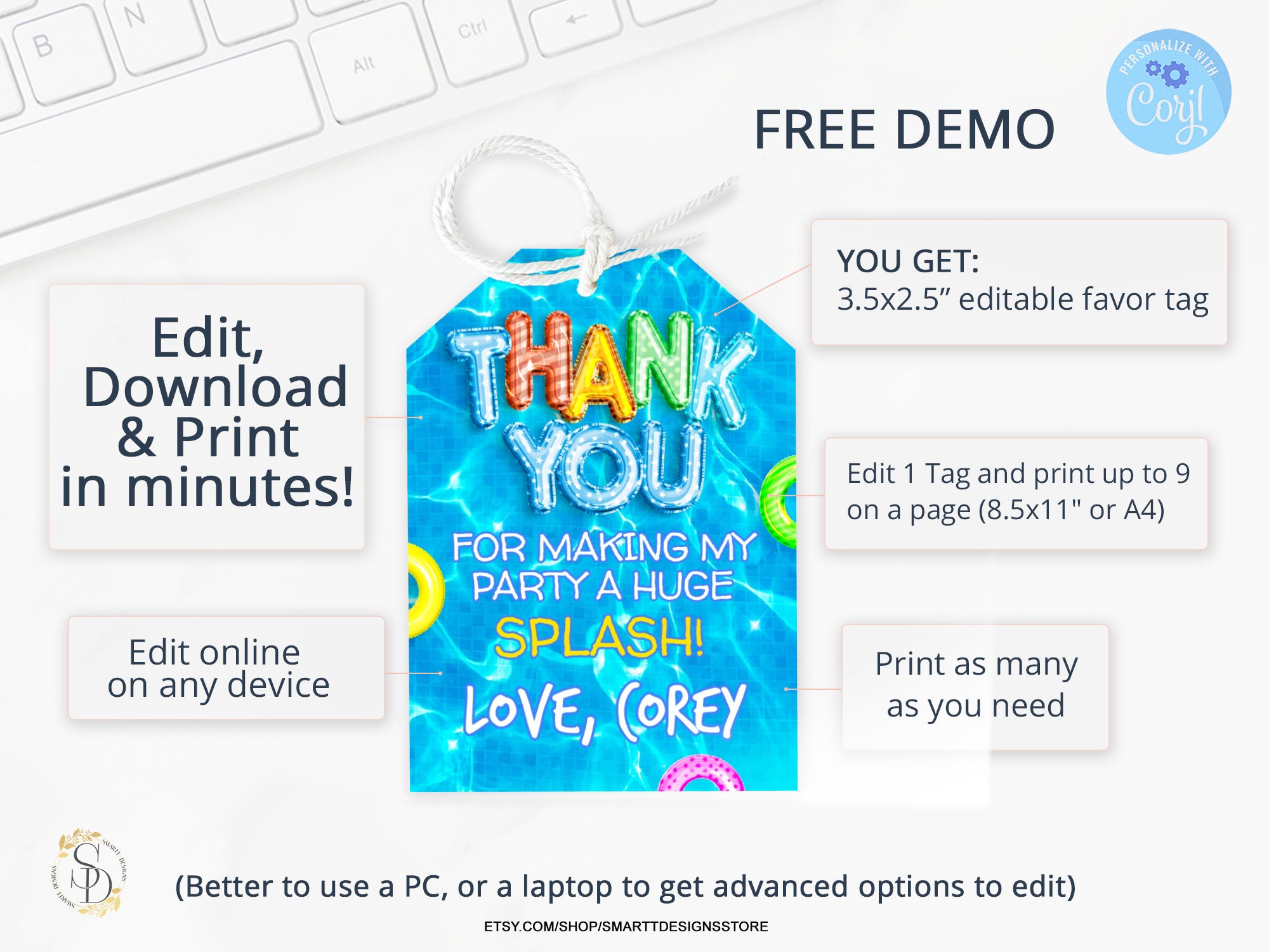 Editable Pool Birthday Party Gift Labels Swimming Party - Etsy