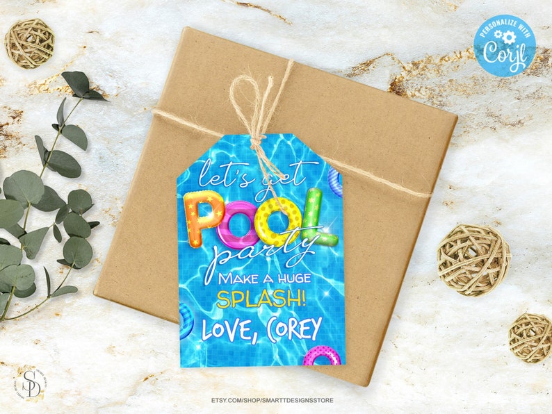 Editable Pool Party Favor Tags: Printable Thank You Stickers (digital ...