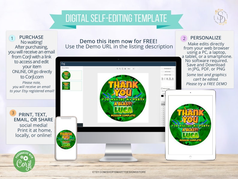 Editable Dart Gun Thank You Tags, Gun Blasters Battle Birthday ...