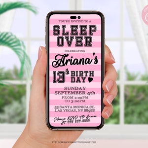 Editable Girls Sleepover Party Text Invite, Slumber Party Mobile Phone ...