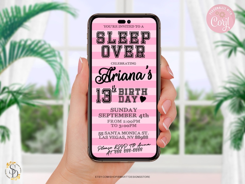 Editable Girls Sleepover Party Text Invite Slumber Party - Etsy