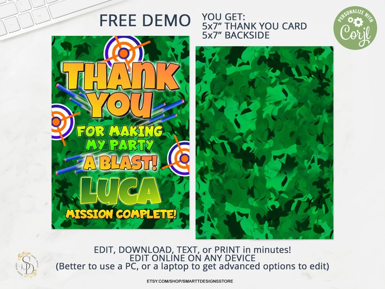 Editable Dart Gun Birthday Thank You Card Gun Blasters Battle - Etsy