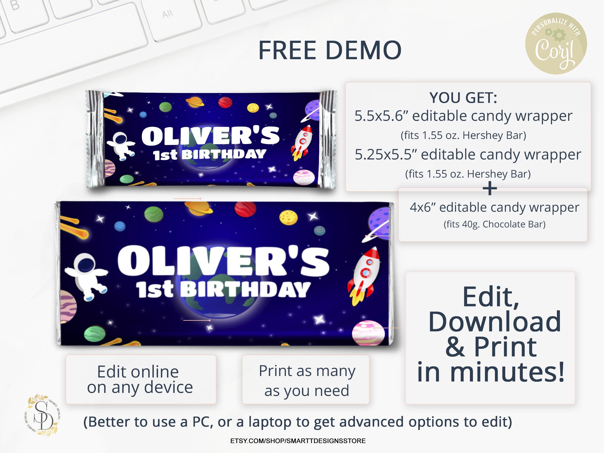 Editable Outer Space Candy Bar Wrappers, Boy Birthday Planets Hershey ...