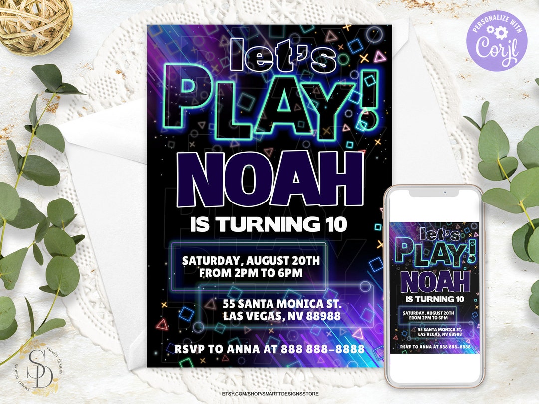 Editable Gamer Birthday Invite, Let's Play Printable Invitation ...