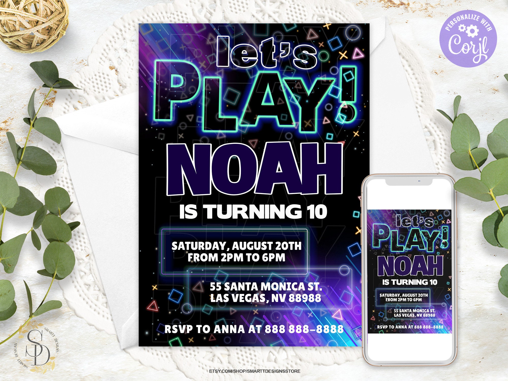 Editable Gamer Birthday Invite, Let's Play Printable Invitation ...
