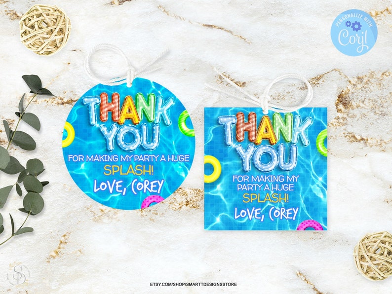 Editable Pool Party Favor Label, Gender Neutral Swimming Birthday ...