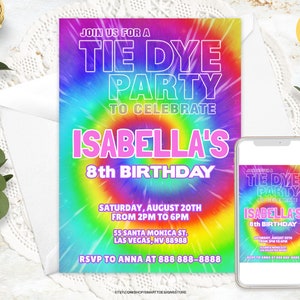 Editable Tie Dye Birthday Party Invitation, Tie Dye Girls Party Invite ...