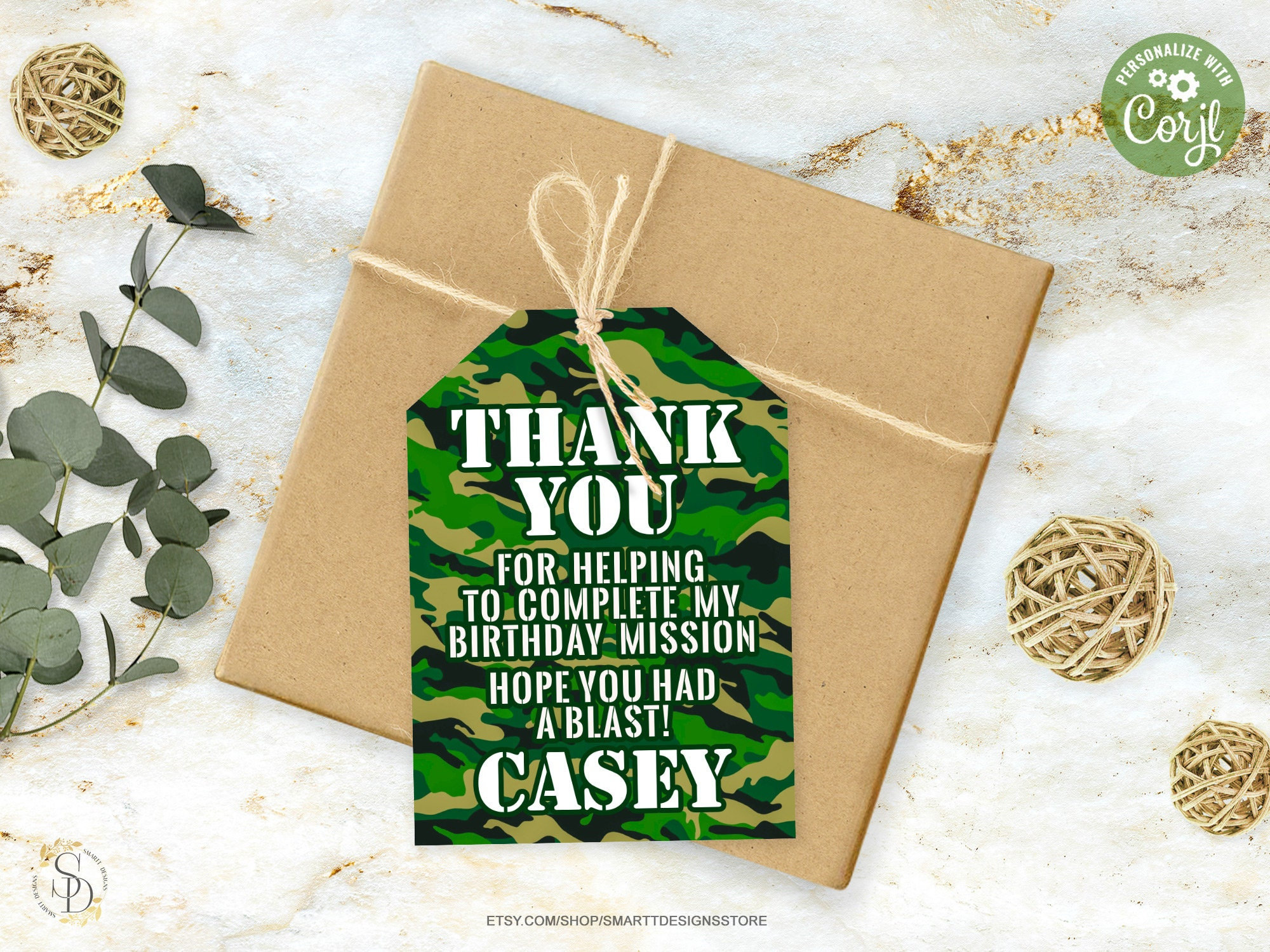 Editable Army Birthday Thank You Tag, Boy Military Party Favor Labels ...