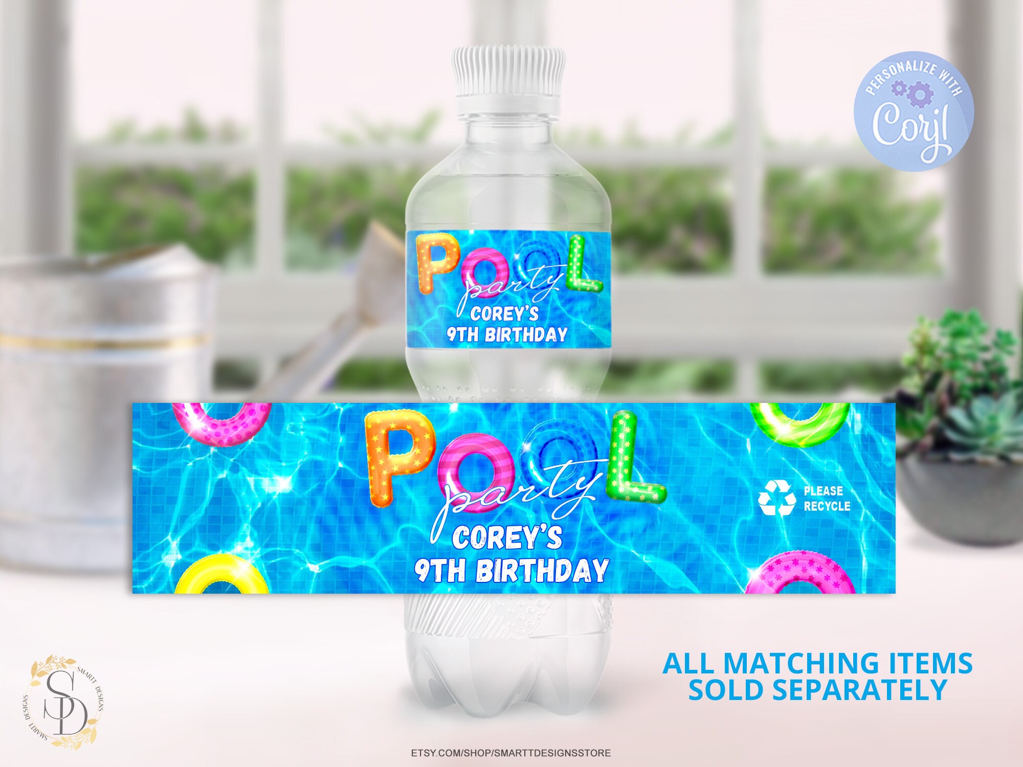 Editable Pool Party Favor Label, Gender Neutral Swimming Birthday ...