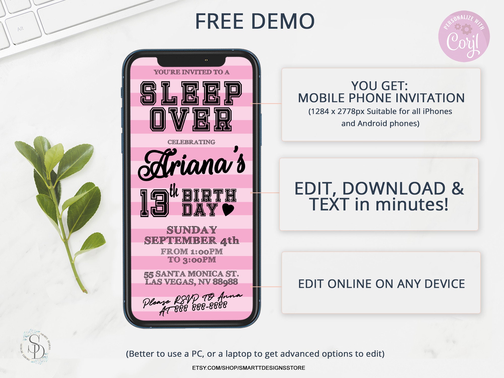 Editable Girls Sleepover Party Text Invite Slumber Party - Etsy