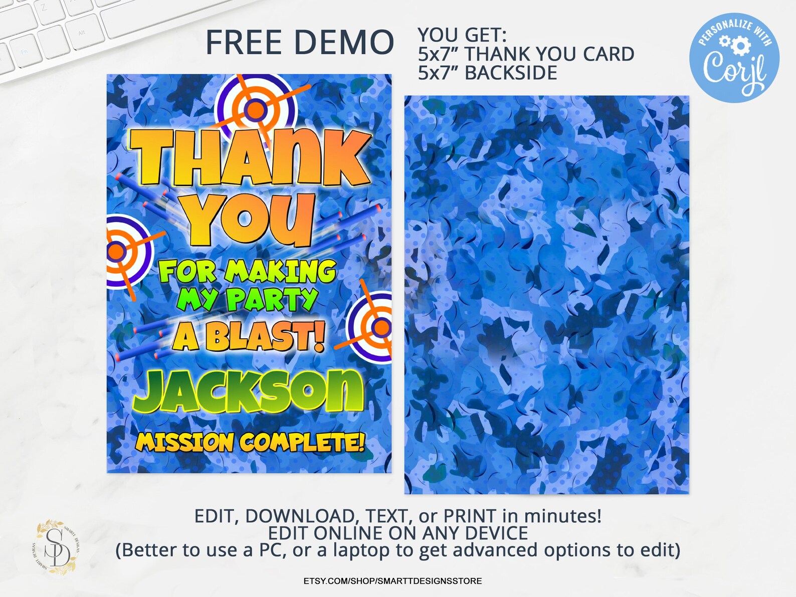 Editable Dart Gun Birthday Thank You Card Gun Blasters Battle - Etsy