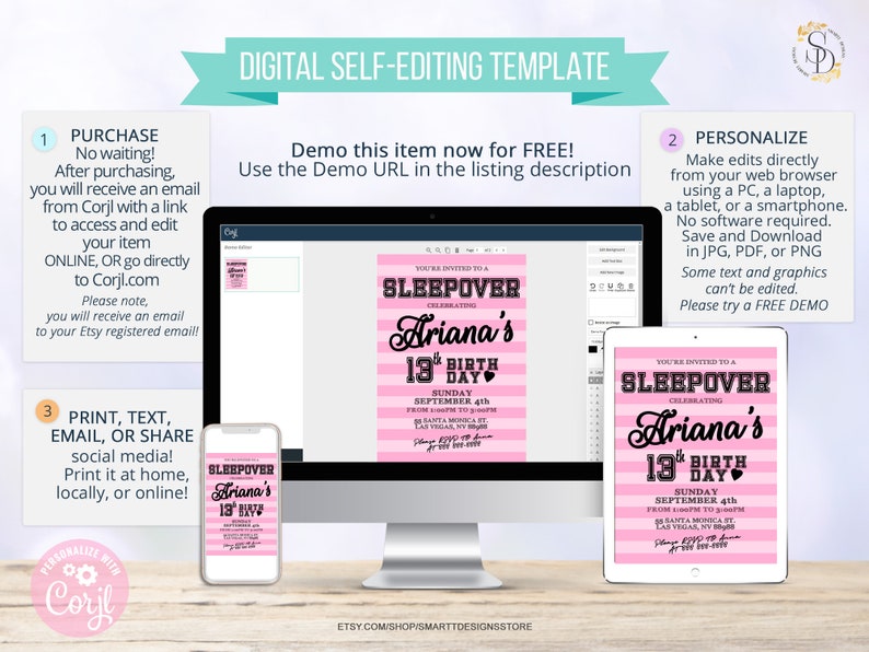 Editable Sleepover Party Invite, Slumber Party Invitation Template ...