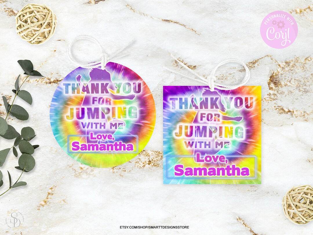Tie Dye Jump Birthday Party Thank You Tag Editable Template, Jump Party ...