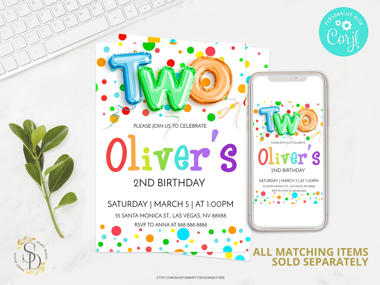 Editable Bright Circles 2nd Birthday Text Invite Gender - Etsy