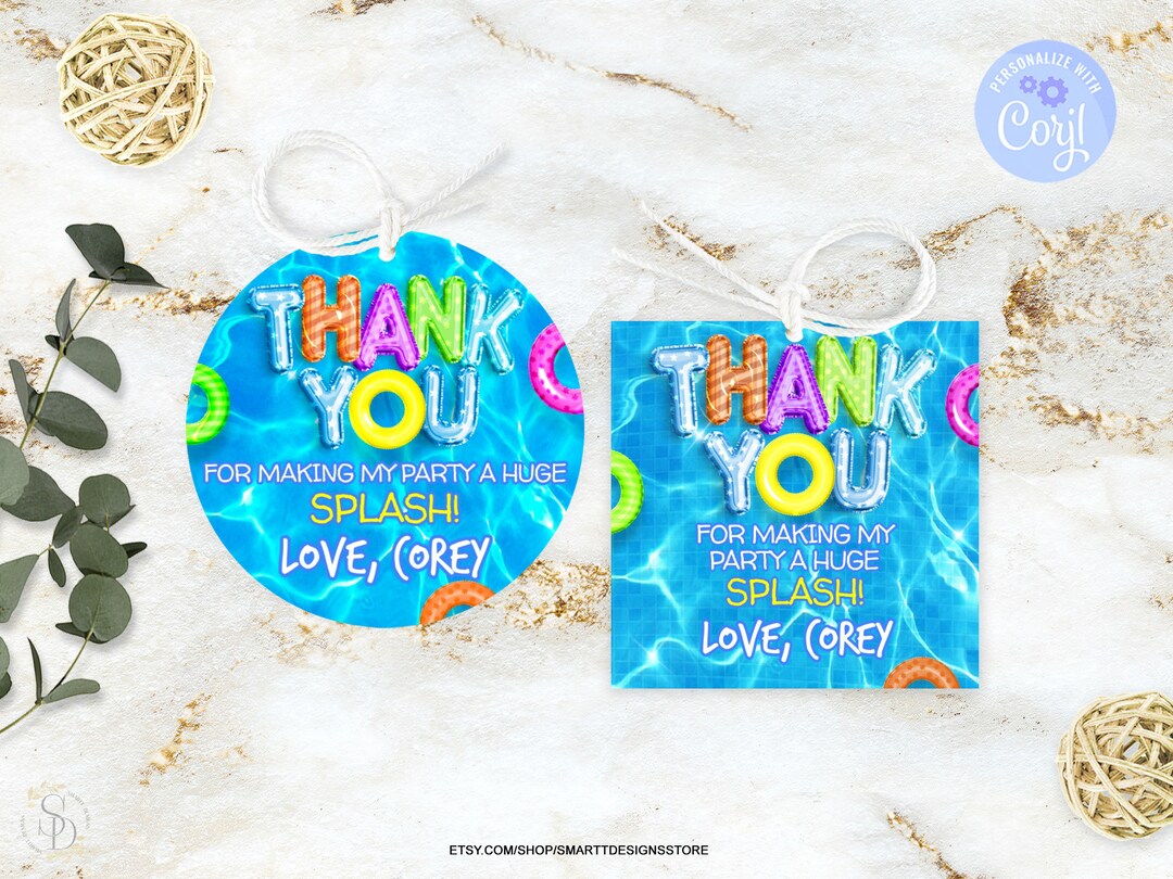 Pool Party Thank You Tags: Editable Favor Labels (digital Download) - Etsy