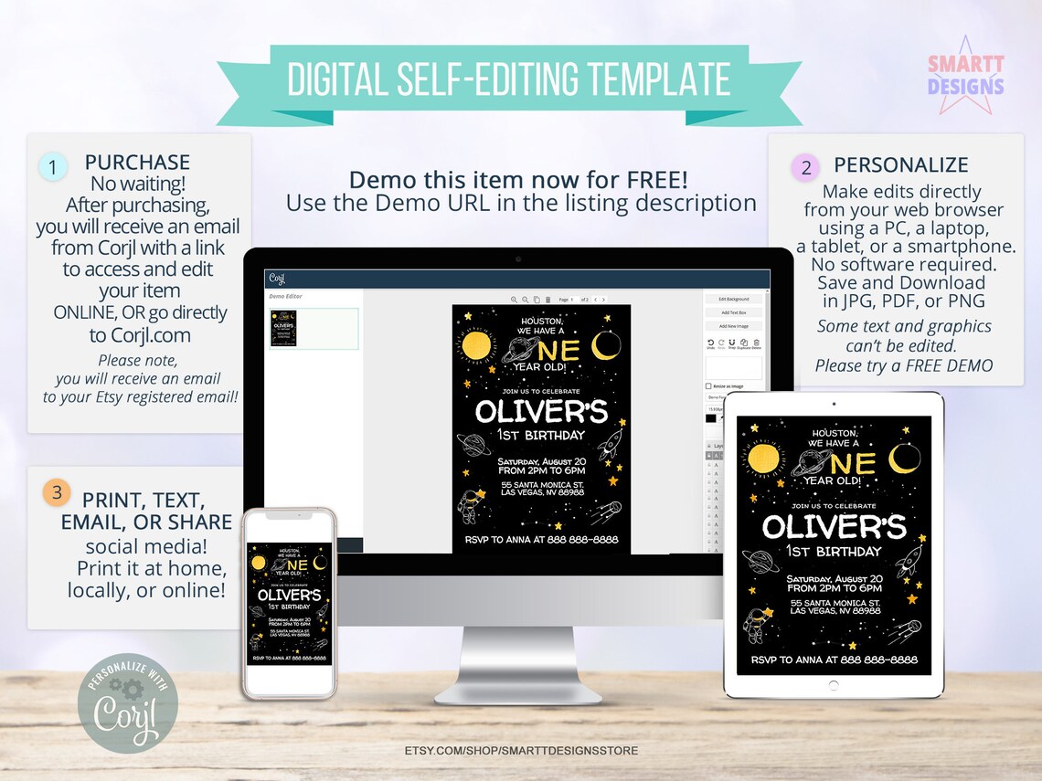 Editable Outer Space Birthday Invitation Template Houston We - Etsy