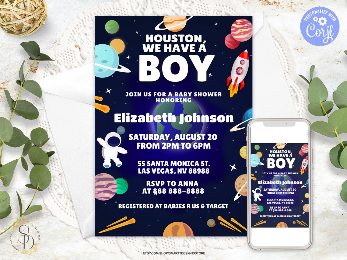 Editable Outer Space Baby Shower Invitation, It's a Boy Cosmic Shower ...