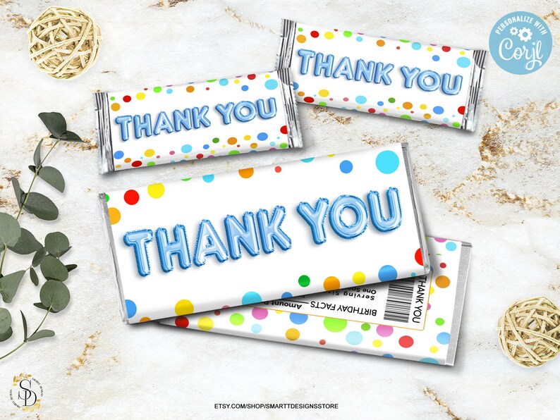 Boy Birthday Thank You Candy Bar Wrapper, Thank You Polka Dots Hershey ...