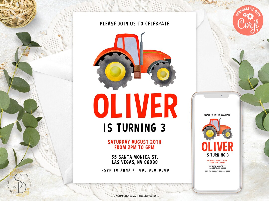 Editable Tractor Birthday Invitation Boy Farm Party Printable - Etsy