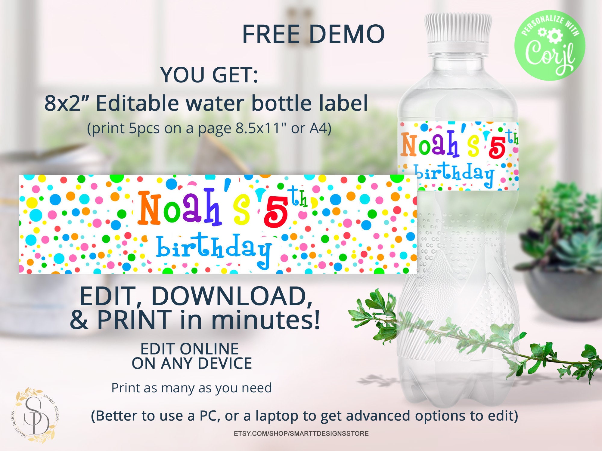 Editable Polka Dots Water Bottle Labels Birthday Party - Etsy