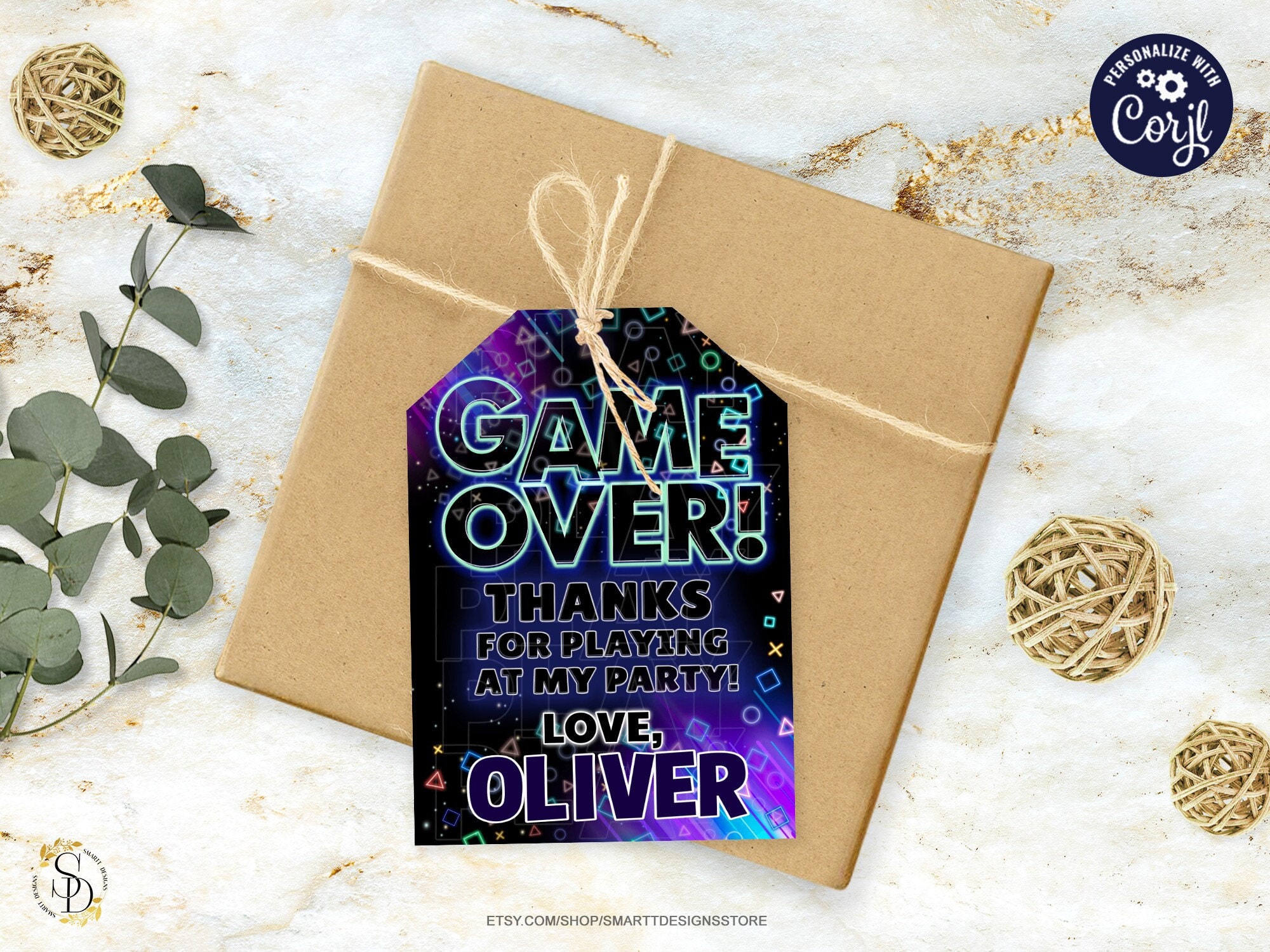 Editable Game Over Thank You Tags, Gamer Party Supply, Printable Video ...