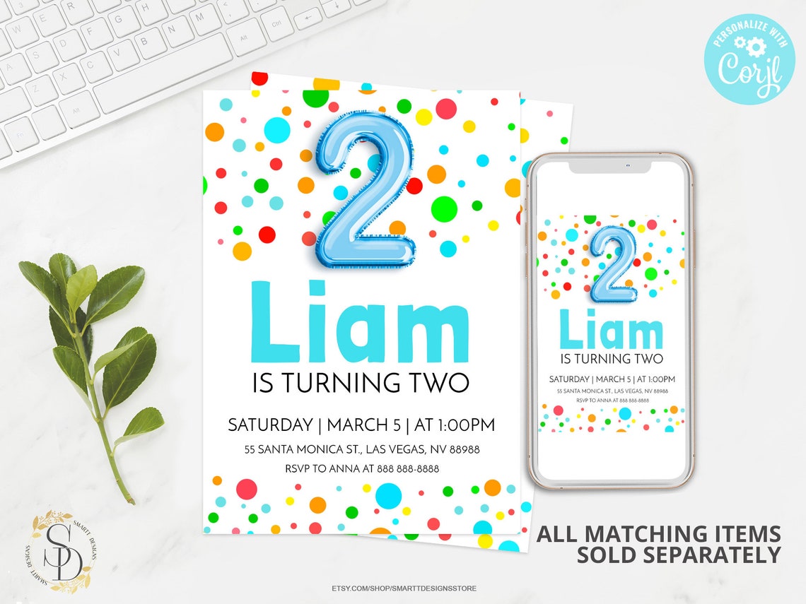 Editable Bright Circles 2nd Birthday Text Invite Gender - Etsy