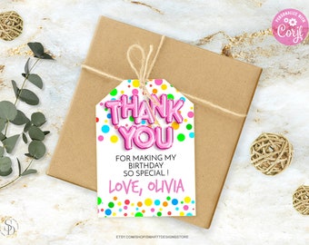 Editable Polka Dots Birthday Thank You Tag, Kids Party Favor Labels ...