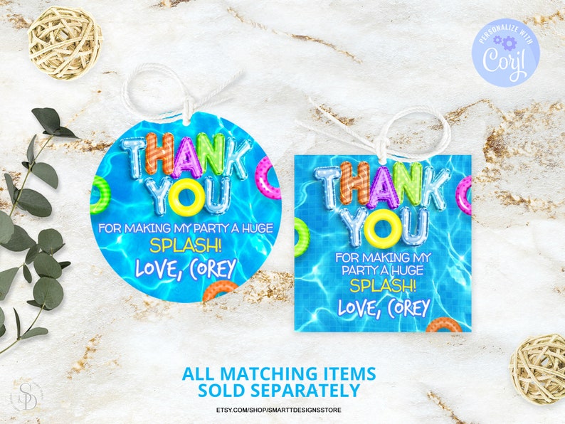 Editable Pool Party Thank You Card, Summer Pool Birthday Thank You Note ...