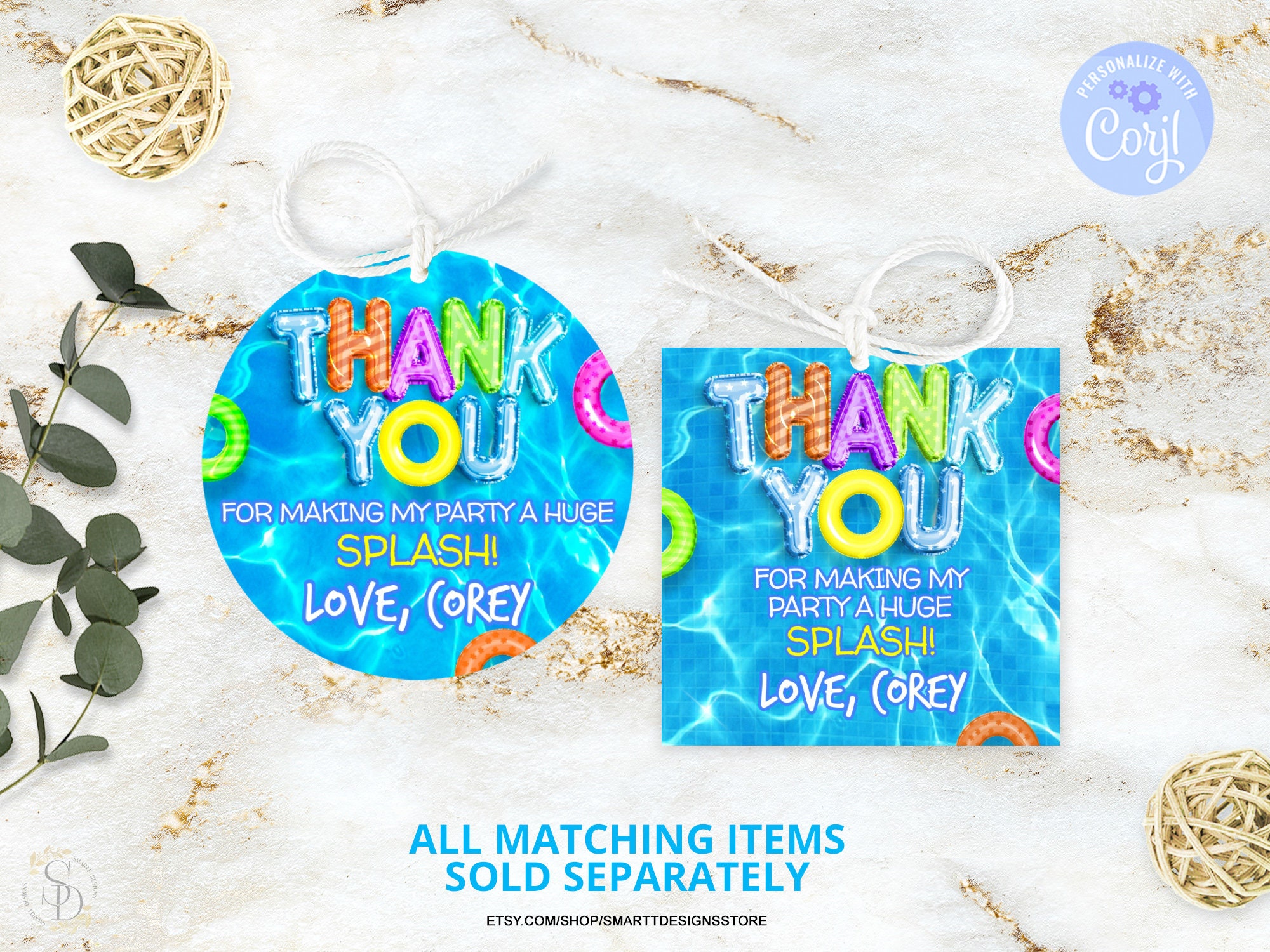 Editable Pool Party Thank You Card, Summer Pool Birthday Thank You Note ...