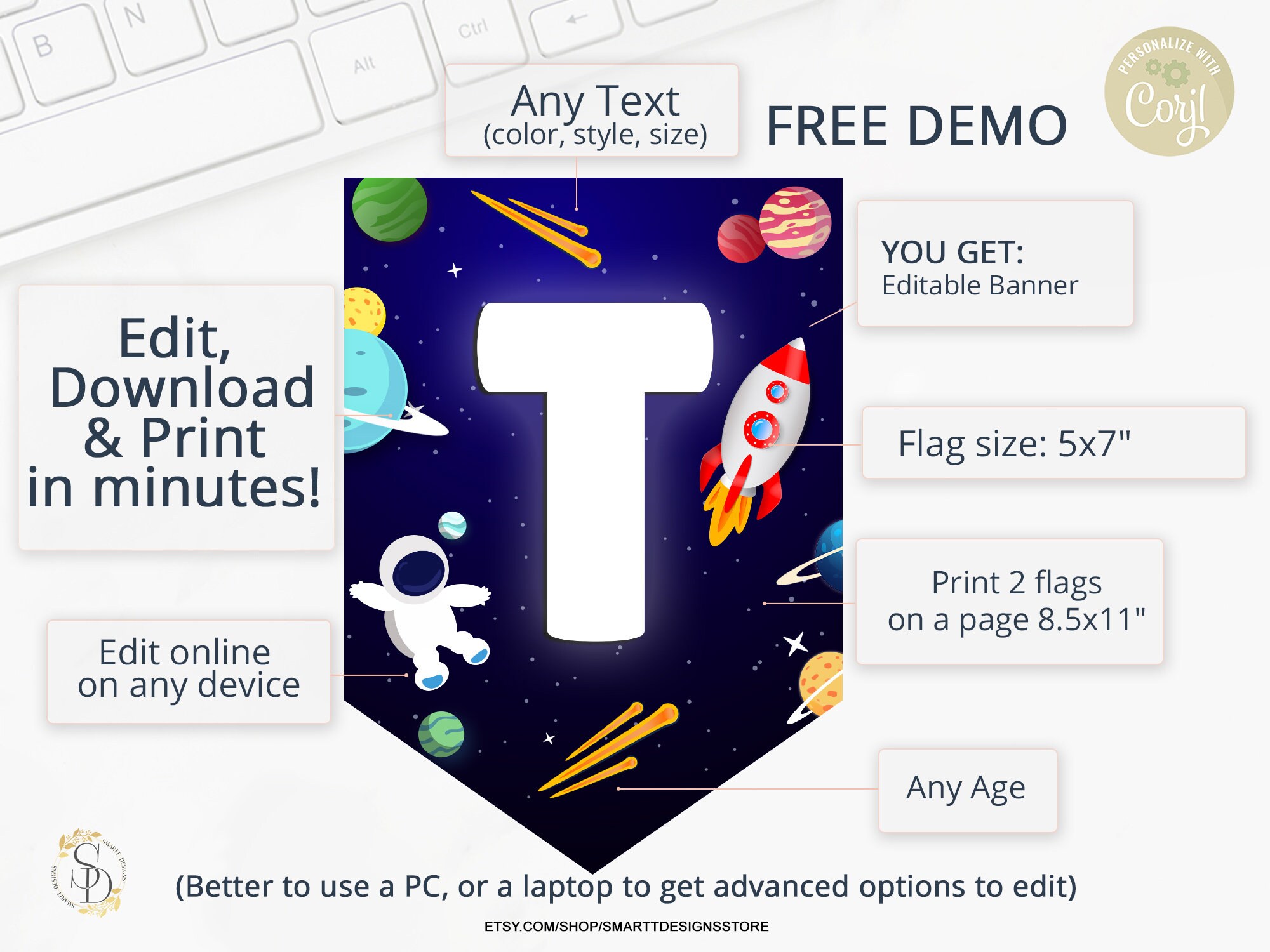 Editable Outer Space Happy Birthday Banner, Personalized Boy First ...