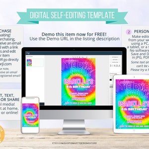 Editable Tie Dye Birthday Party Invitation, Tie Dye Girls Party Invite ...