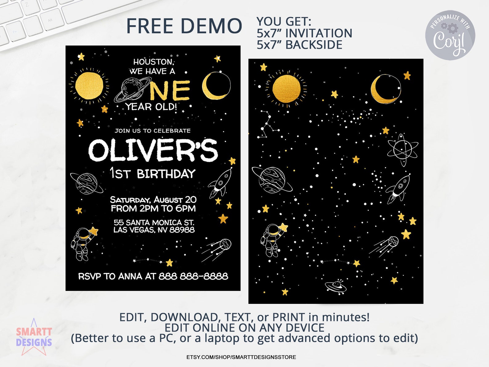 Editable Outer Space Birthday Invitation Template Houston We - Etsy