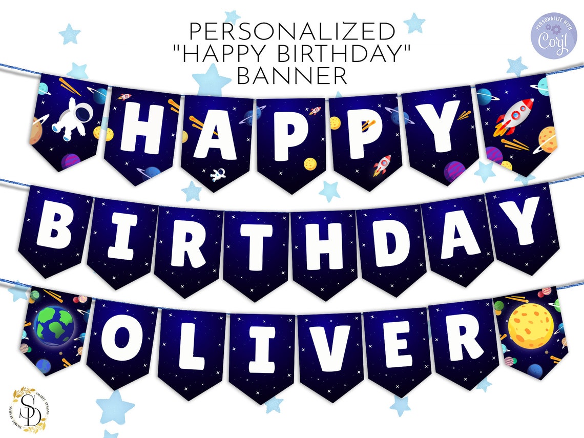 Editable Outer Space Happy Birthday Banner Personalized Boy - Etsy