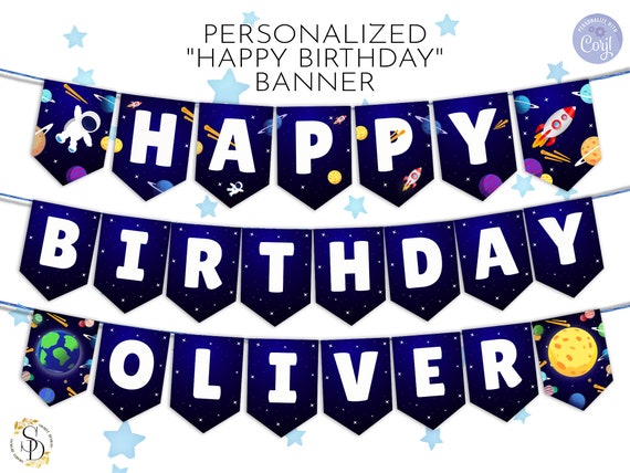 Editable Outer Space Happy Birthday Banner Personalized Boy - Etsy