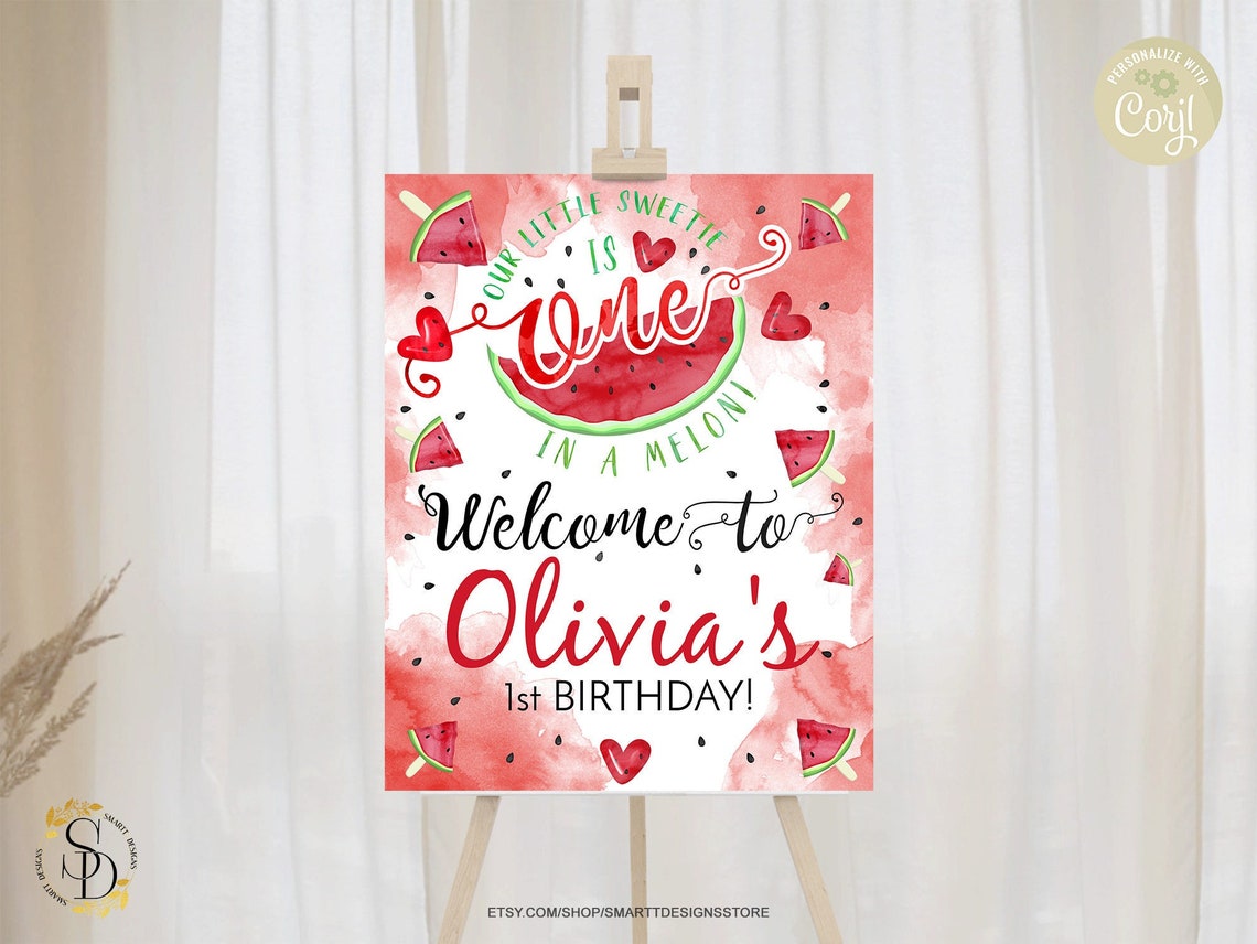 Editable First Birthday Watermelon Party Welcome Sign Sweet - Etsy