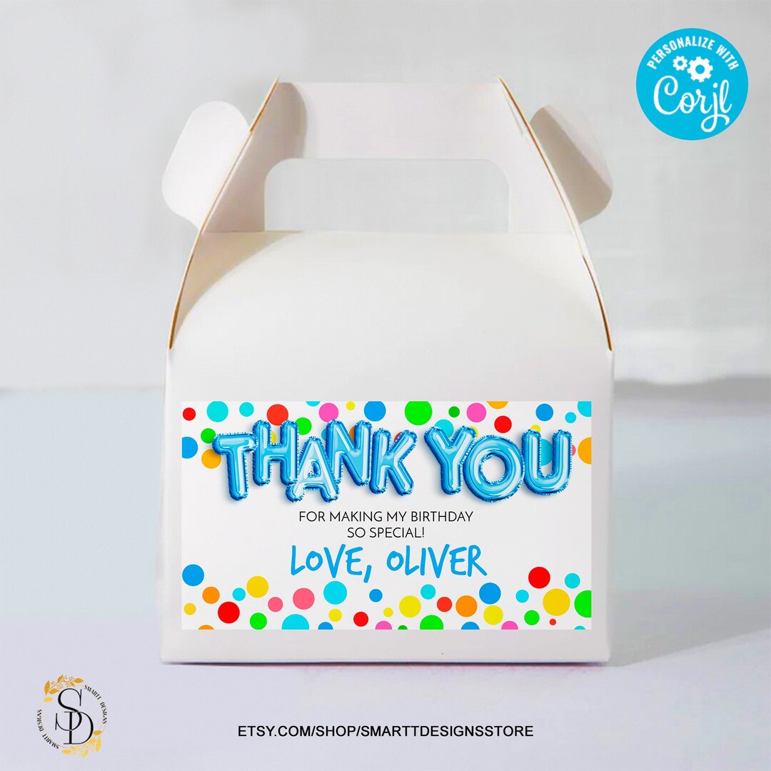 Editable Polka Dots Boy Birthday Party Favor Box Label Printables Blue ...