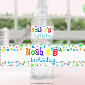 Editable Polka Dots Water Bottle Labels, Birthday Party Supply ...