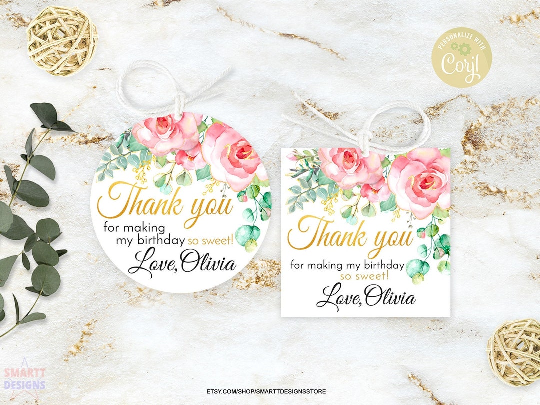 Editable Baby Girl Birthday Flowers Favor Label, Girls Party Printable ...