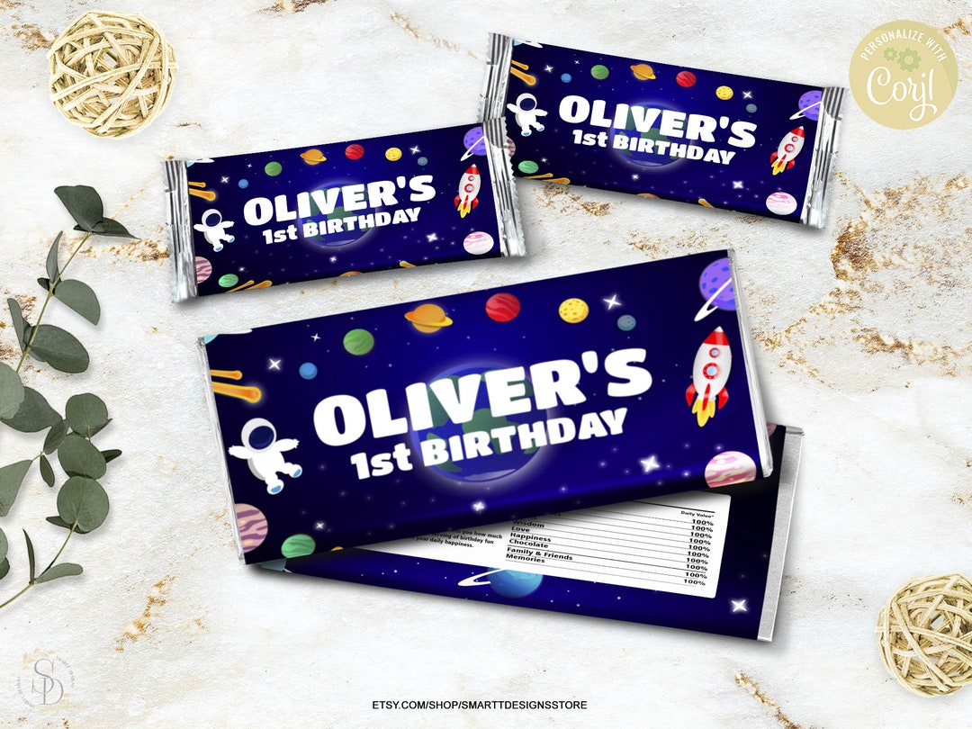 Editable Outer Space Candy Bar Wrappers, Boy Birthday Planets Hershey ...