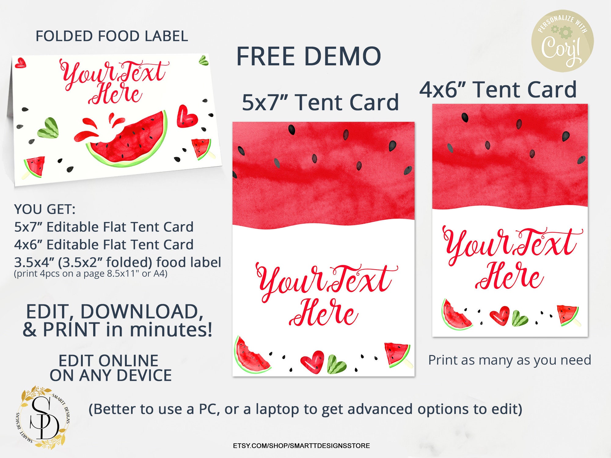 Editable Watermelon Food Label Template Girl Birthday Decor - Etsy