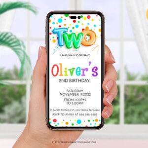 Editable Bright Circles 2nd Birthday Text Invite, Gender Neutral Kid ...