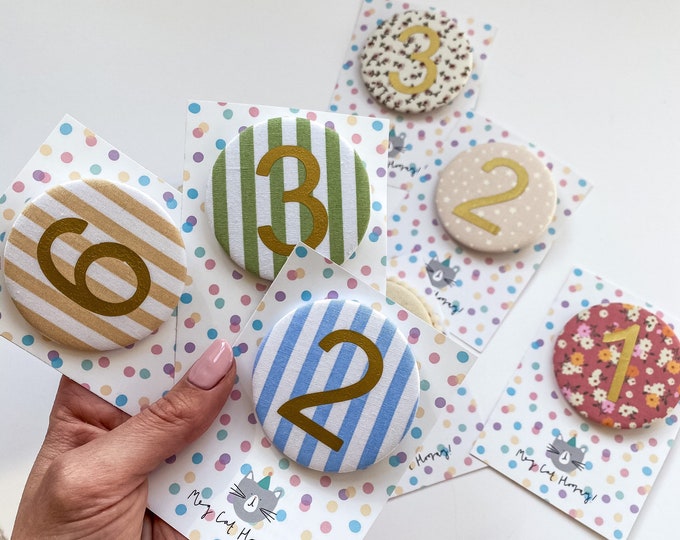 Birthday Number Badge, Age Badge, Patterned Fabric Badge - Etsy UK