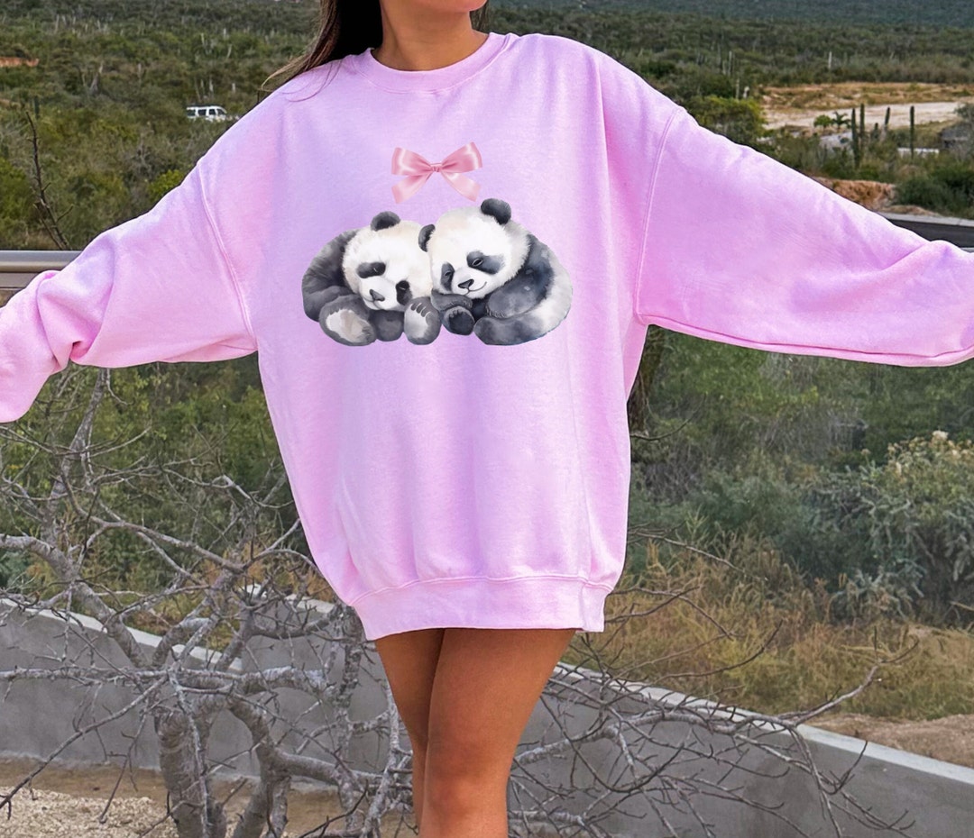 Coquette Style, Baby Pandas Crewneck Sweater, Pink Bow Panda Sweatshirt - Etsy