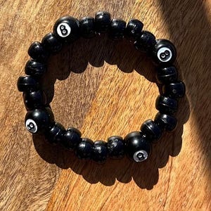 Matching Bracelets, Handmade, 8 Ball Billiards Bracelet, Punk Black ...